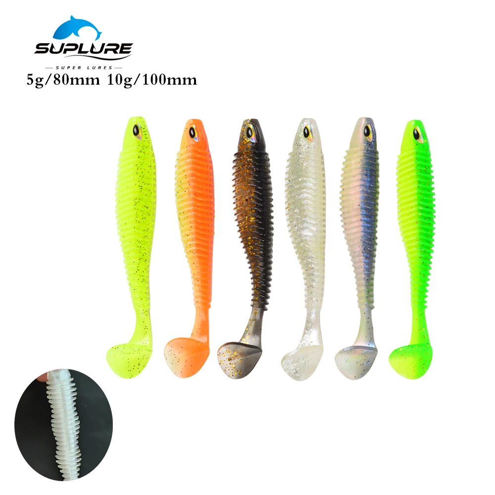 Super-Lures-T-Tail-Soft-Fishing-Lure-Silicone-Bait-6-Colors-80-100mm-5 ...