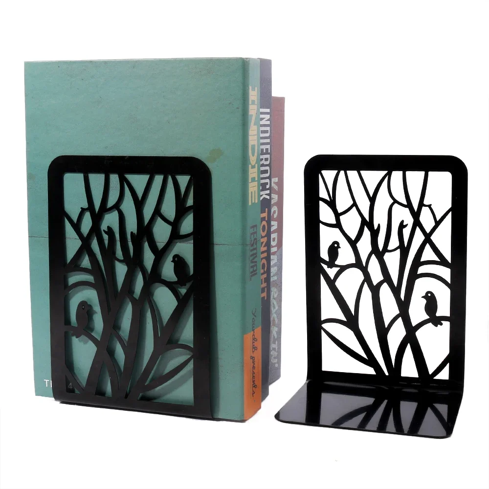 1Pair Hollow Tree Shadow Bird Branch Bookends Exquisite Book Support ...