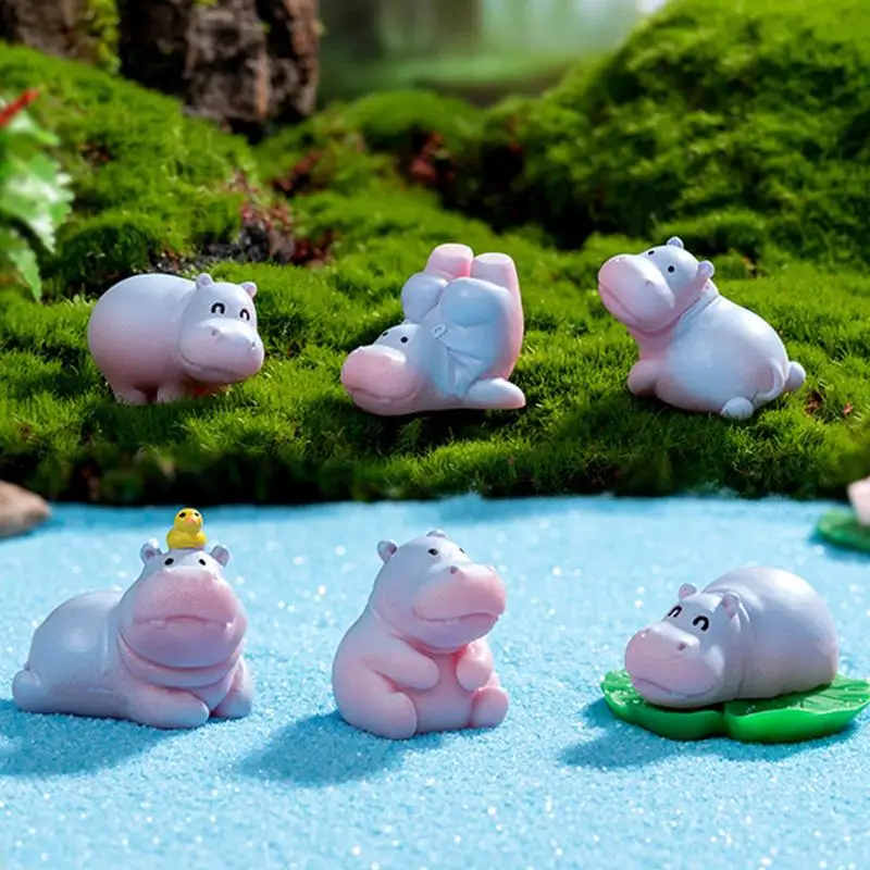 Resin Hippo Statue Small TinyHippopotamus Figurines Cartoon Mini Animal ...