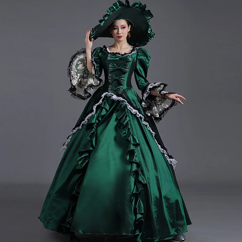 Green-Rococo-Gown-Renaissance-Medieval-Princess-Party-Dresses-Theater ...