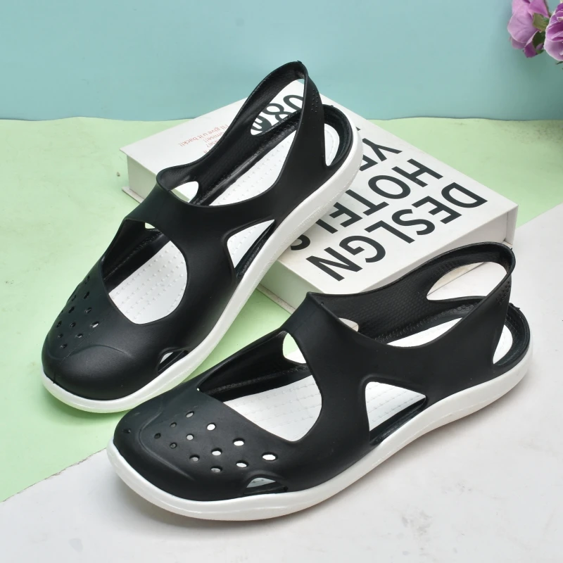 Summer Women's Sandals Hollow out Plastic Flat Bot Beach oes Anti-Slip ...