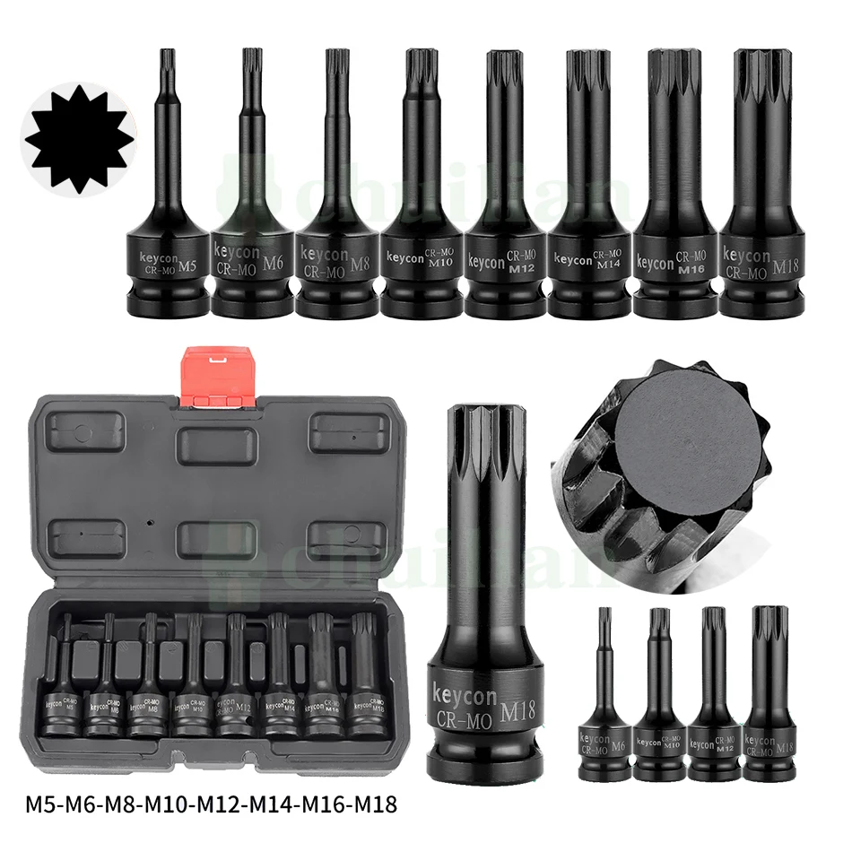 Torx Bit Socket 1/2" Drive Star Bit 12 Point MM Spline M5 M6 M8 M10 M12 ...