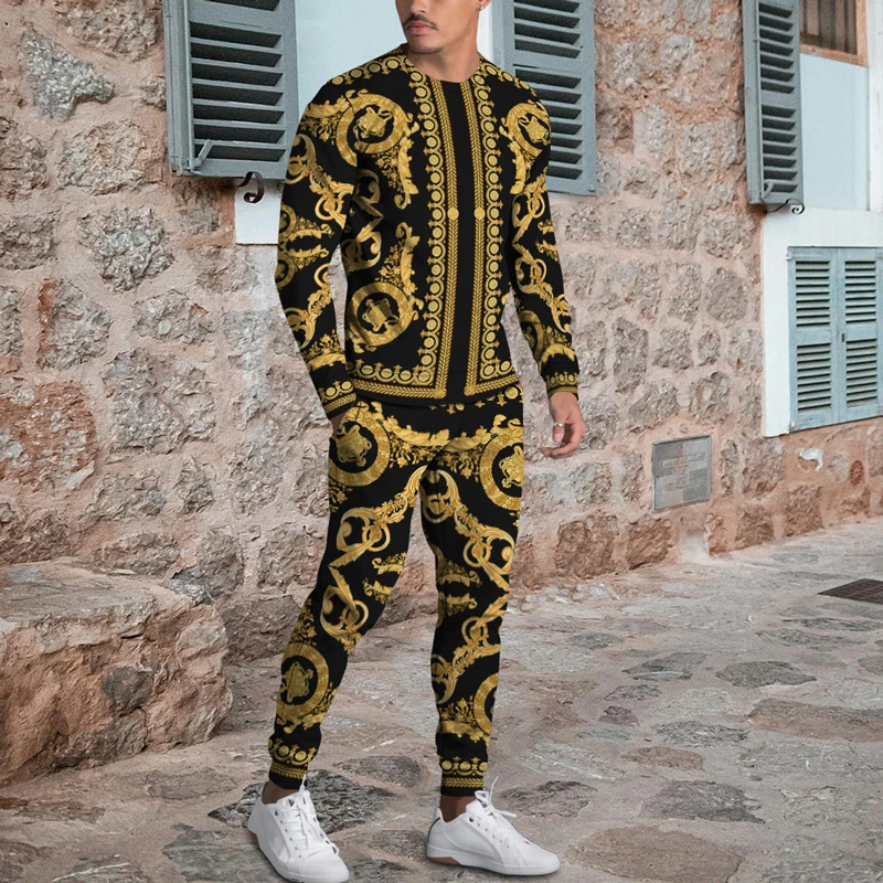 Fashion Autumn Spring Luxury Tracksuit Men Casual Sports Set Long ...