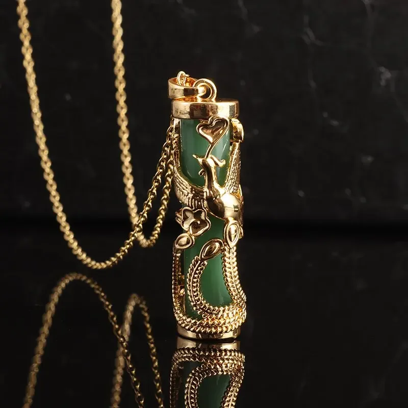 New Retro Gold Color Craft Imitation Jade Dragon Column Phoenix Gilt ...