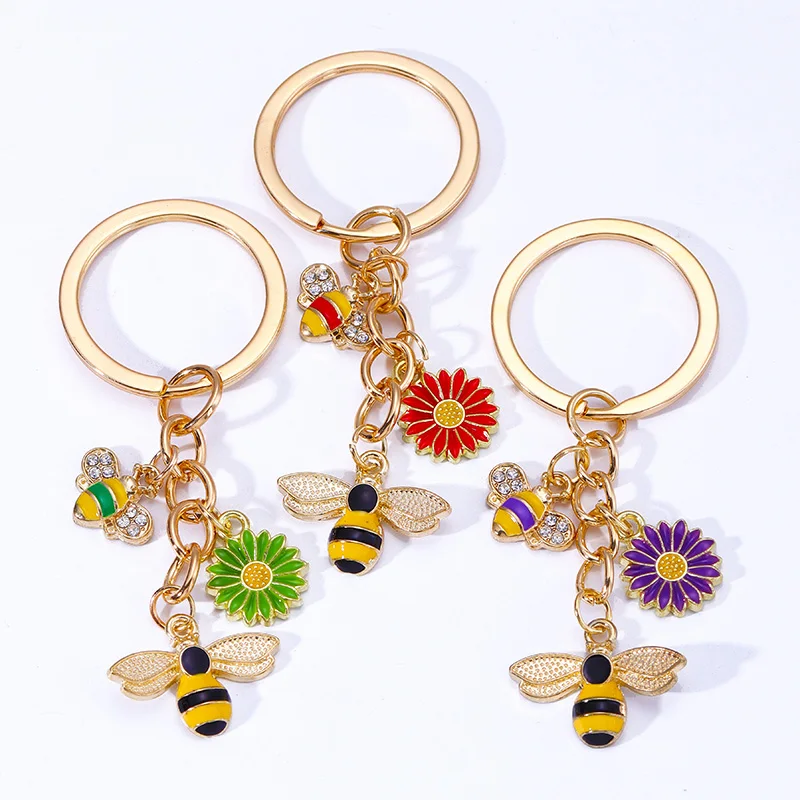 New-Design-Vintage-Enamel-Bee-Daisy-Honey-Jar-Charms-Key-Rings-Women ...