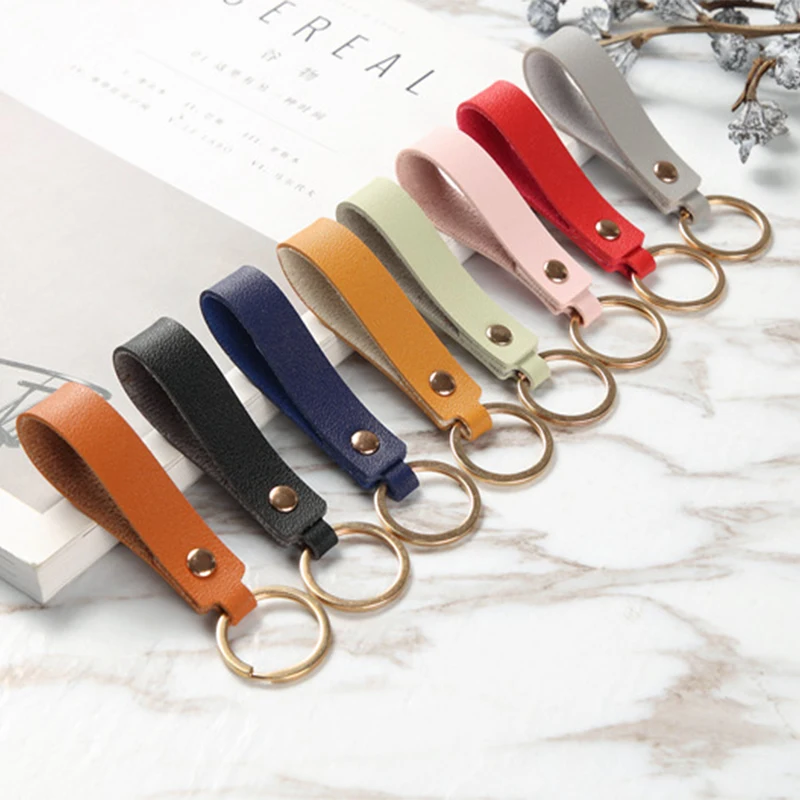 8 Colors Fashion PU Leather Keychain Business Gift Leather Key Chain ...