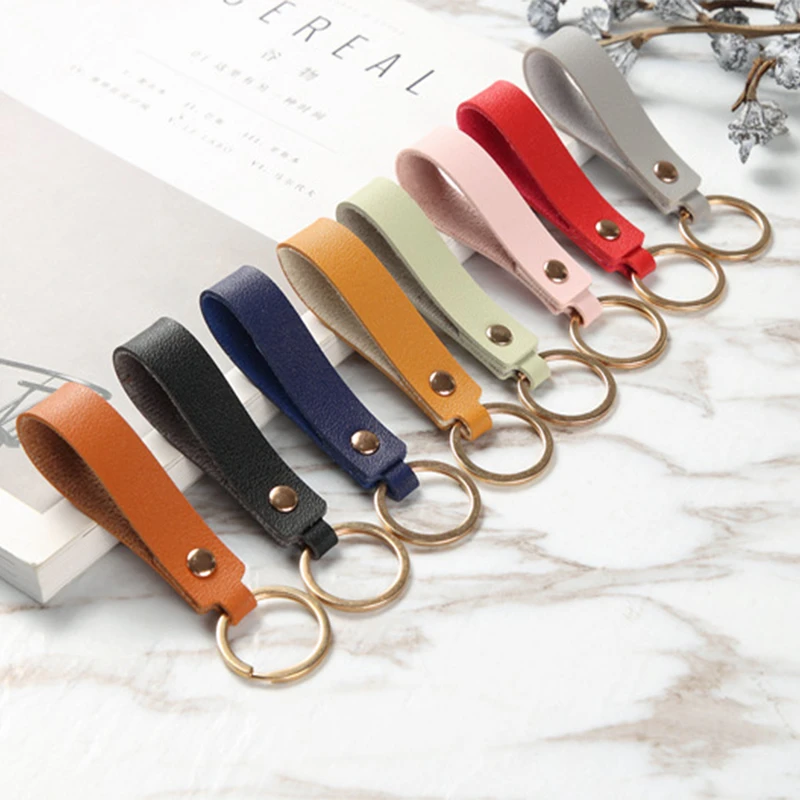 8 Colors Fashion Pu Leather Keychain Business Gift Leather Key Chain ...
