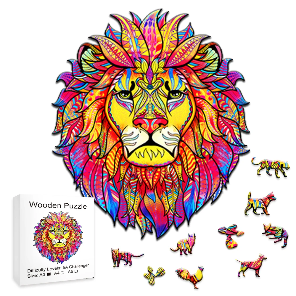 Jigsaw-Unique-Wooden-Puzzles-Mysterious-Lion-Gift-For-Adults-Kids ...