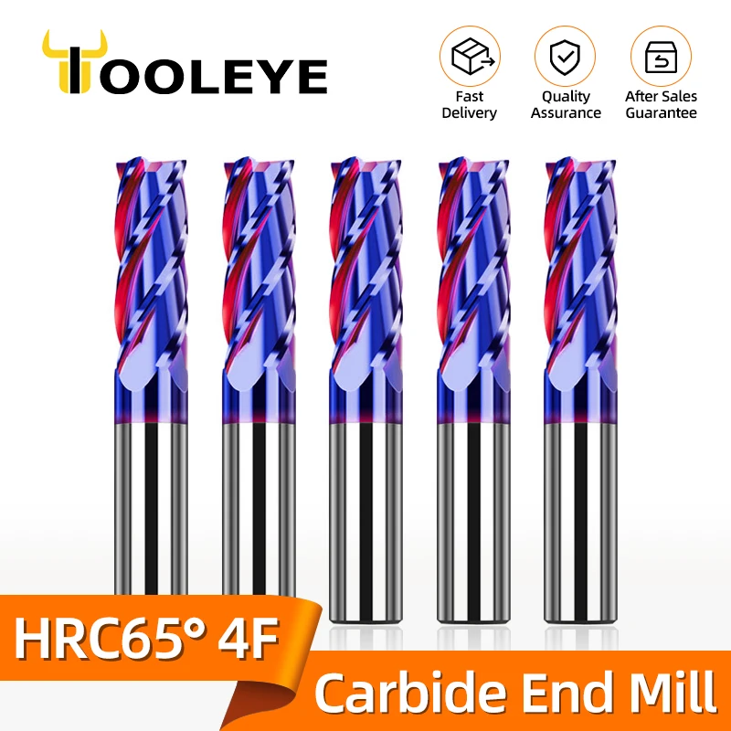Tooleye Fraise en bout en carbure HRC65, fraise à 4 cannelures, outil de coupe, machine CNC ...