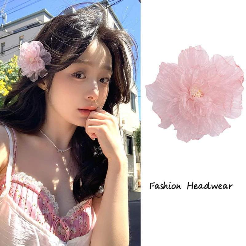 Fashion-Hair-Stick-Holiday-style-Pink-Flowers-Hair-Clip-Side-Clip-Hair ...