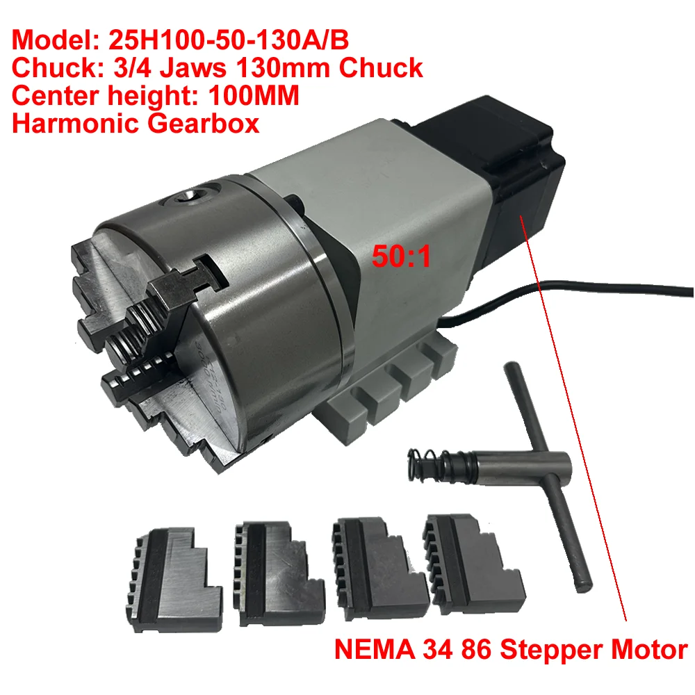Harmonic-Reducer-Gearbox-3-4-Jaws-130MM-Chuck-CNC-A-4th-Axis-Rotary ...