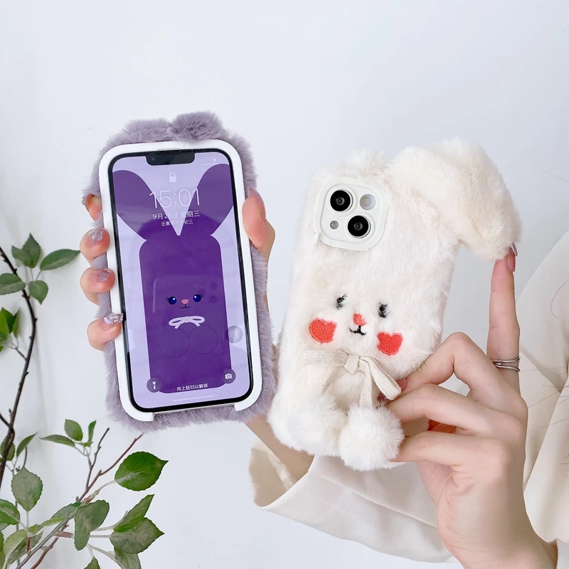 lovely-Plush-Fur-Rabbit-Case-For-Samsung-Galaxy-S10-S9-S8-S7-S6-Note-10 ...