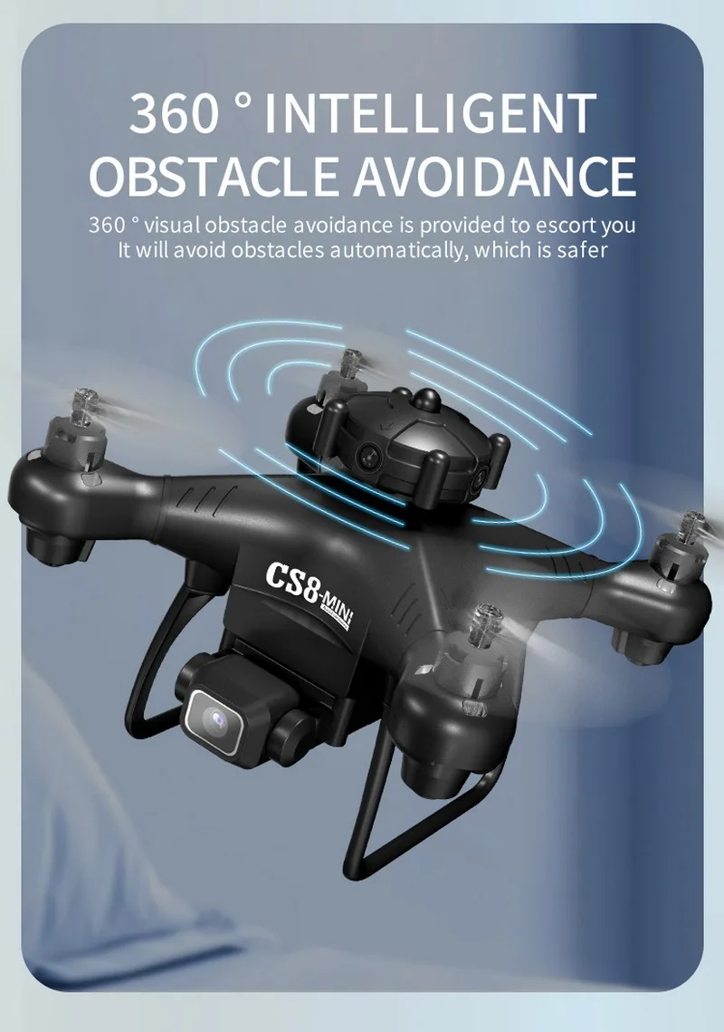 CS8 4K Noir 1B - New CS8 Drone Obstacle Avoidance 360° RC Drone 4K ...