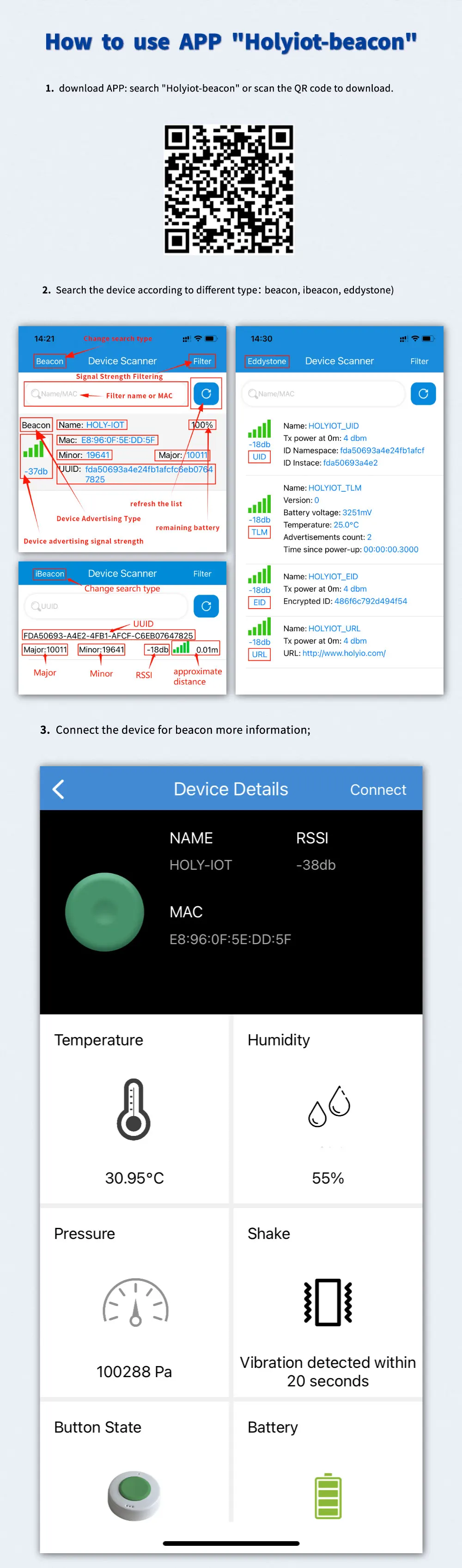 Holyiot nRF52810 proximity marketing ble motion sensor ibeacon tag with ...