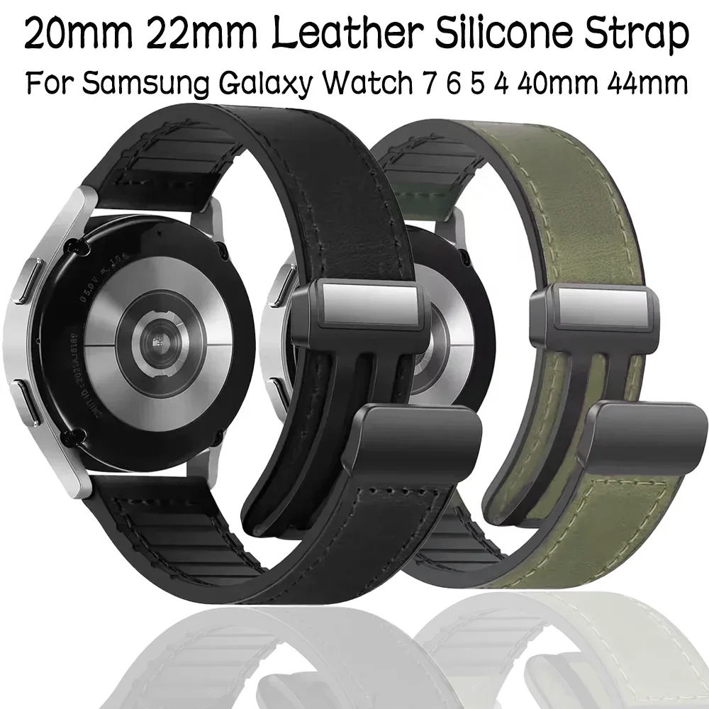 20mm 22mm Leather Silicone Strap for Samsung Galaxy Watch 7 6 5 4 40mm ...