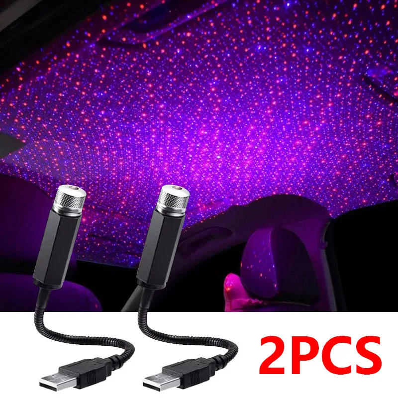 2Pcs Mini LED Car Roof Star Night Lights Interior Ambient Starry Sky ...