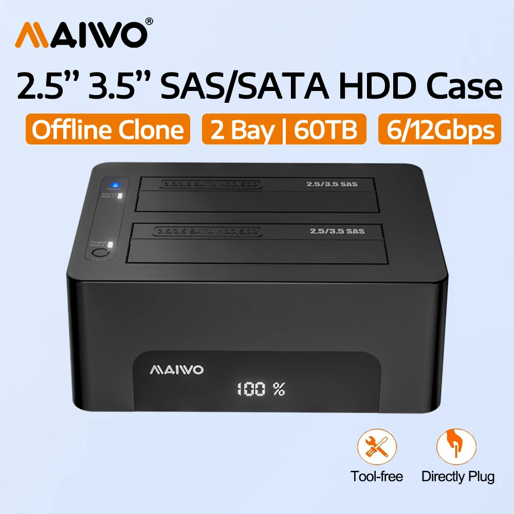 MAIWO 2.5/3.5 Inch SAS SATA HDD Enclosure Dual Bay 6/12Gbps USB 3.2 HDD ...