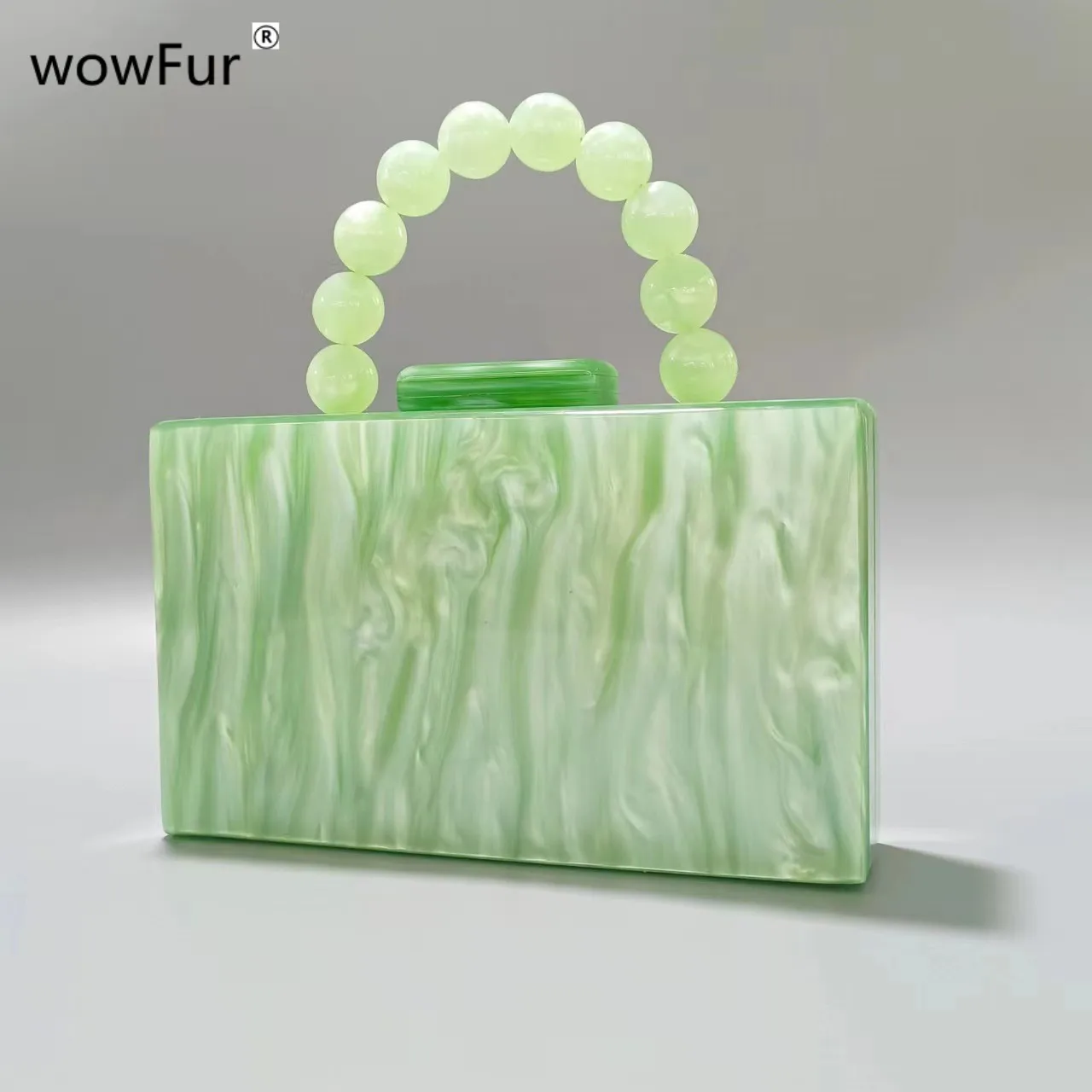 New-Lemond-Green-Acrylic-Bead-Chain-Handle-Evening-Bags-Women-Clutch ...