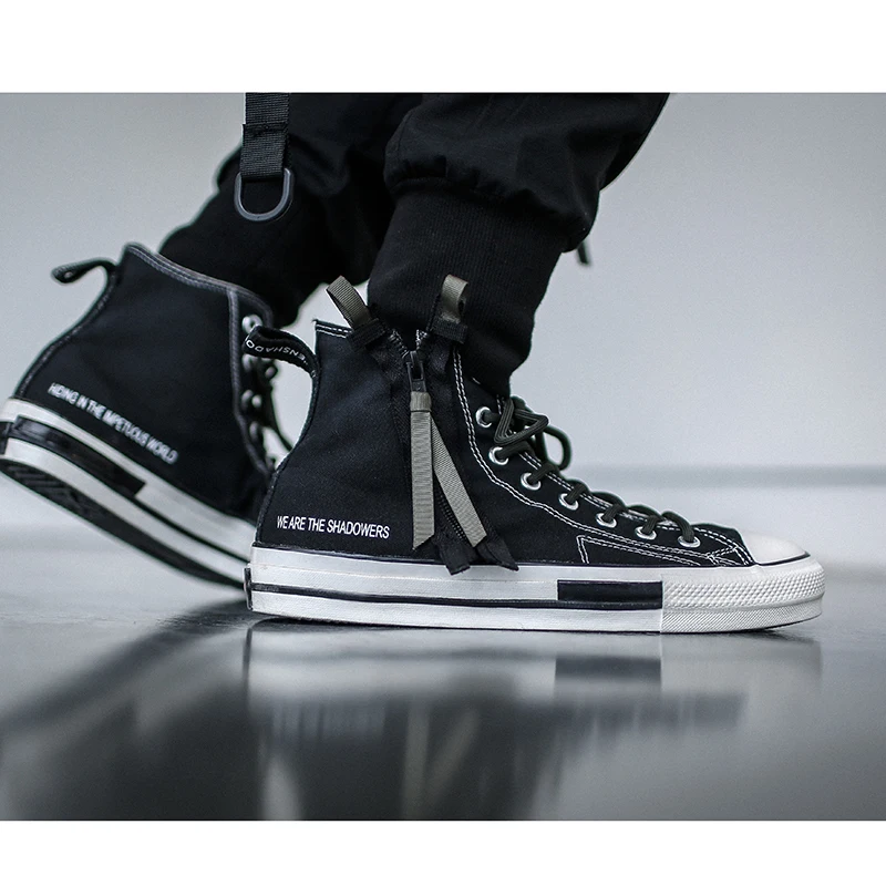 ENSHADOWER 17AW Techwear Streamer Zipper Canvas Shoes High top sneakers ...