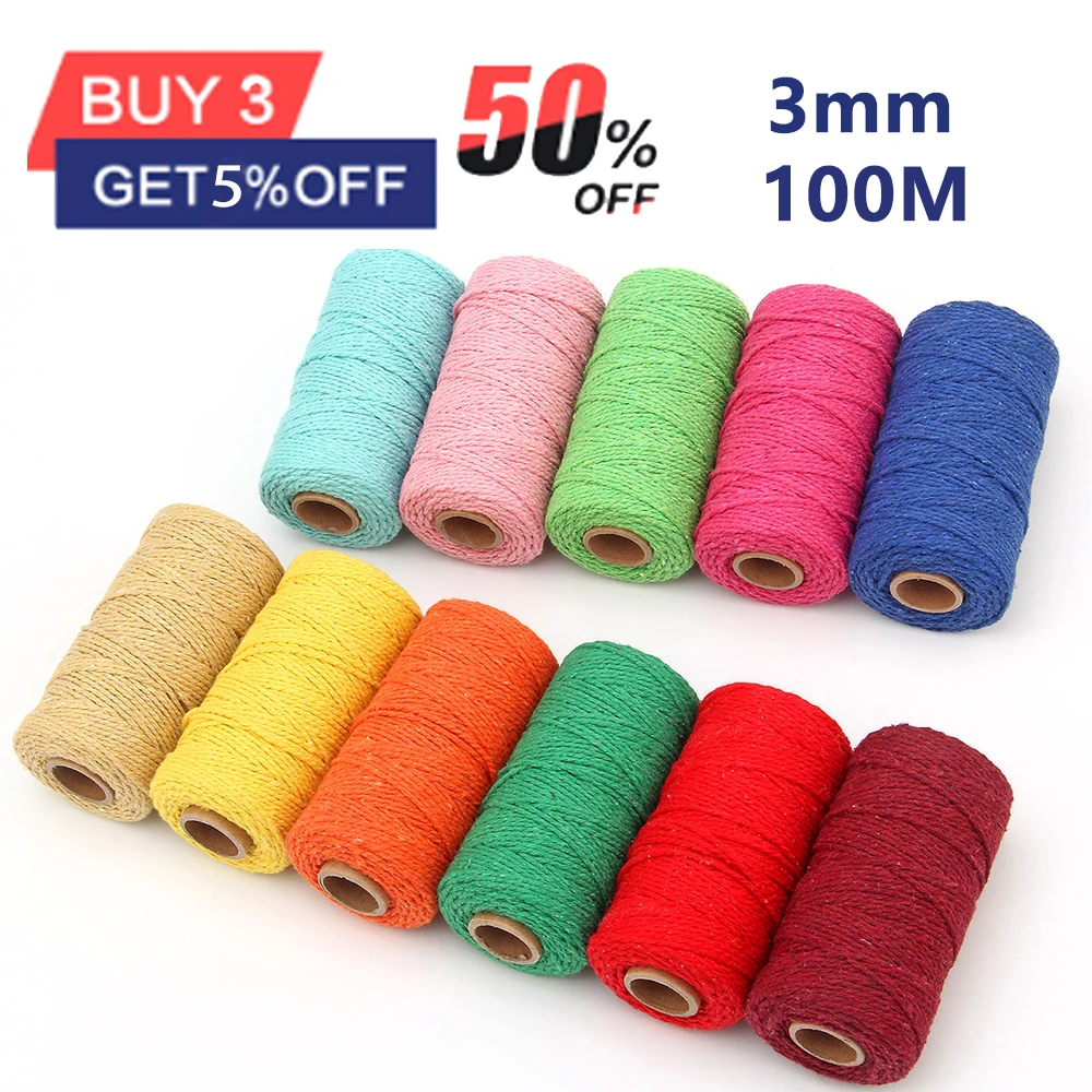 3mm-100M-Cotton-Cord-Colorful-Cord-Beige-Twisted-Craft-100-Macrame-Cord ...