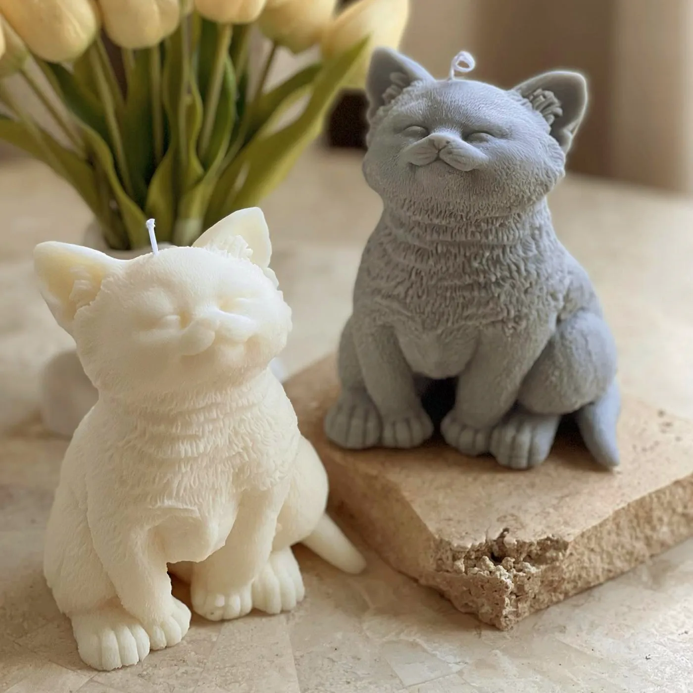 3D Large Cat Candle Mold Animal Teddy Puppies Soy Wax Silicone Mould ...
