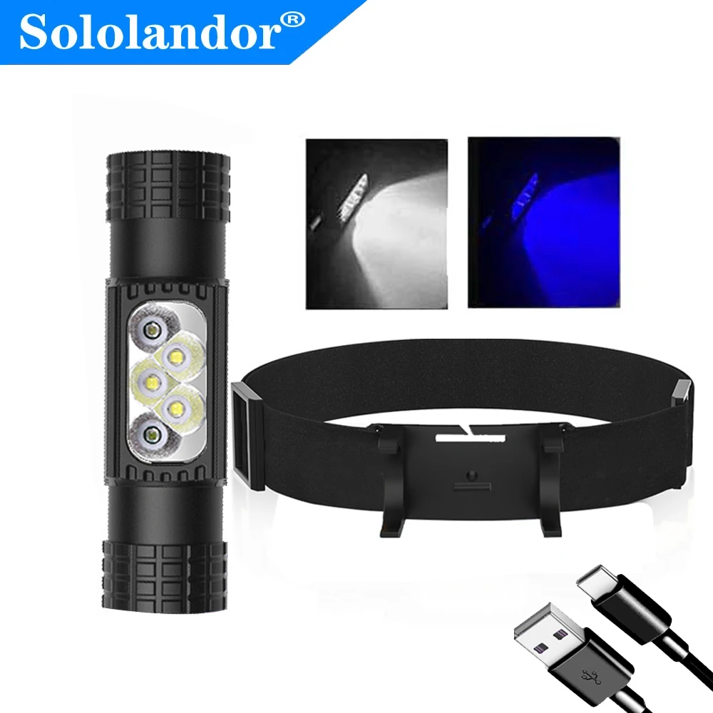 LED-Mini-night-fishing-Headlamp-High-Power-White-Blue-Headlight-18650 ...