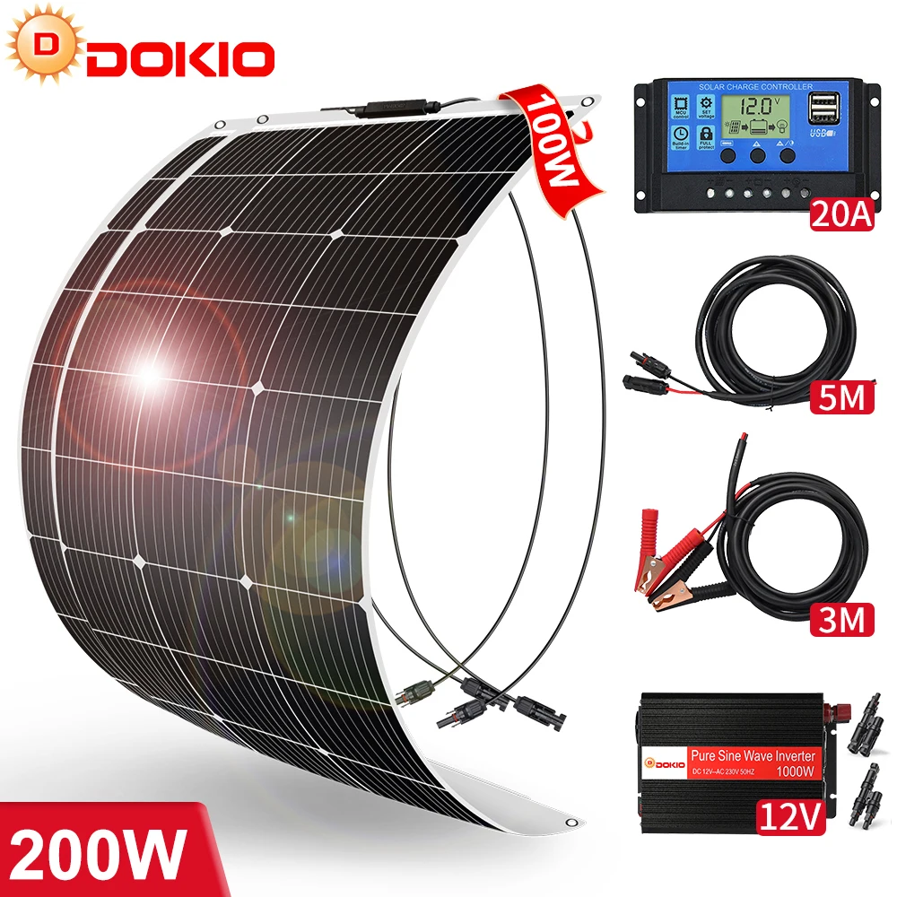 DOKIO-12V-24V-200W-Flexible-Solar-Panel-System-with-12V-230V-1000W ...