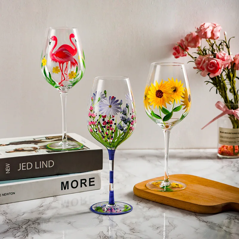 Copa-de-vino-pintada-a-mano-vaso-de-cristal-con-dise-o-de-girasol-tulip ...