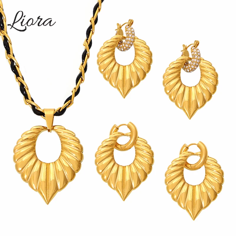 Liora Hyperbole Pendant Leather Rope Necklace Dangle Earrings For Women ...