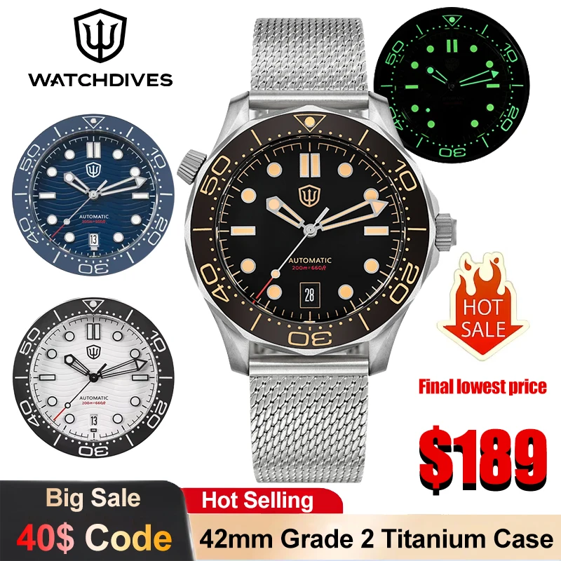Watchdives WD007 V4 Mechanical Watch Grade 2 Titanium PT500 Automatic ...