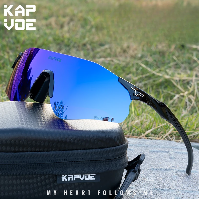 Kapvoe-Photochromic-Sports-Sunglasses-Rimless-Cycling-Glasses-Bike ...