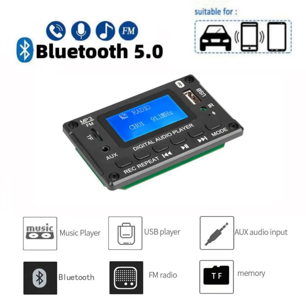 DC-5V-12V-LCD-Bluetooth-5-0-MP3-Decoder-Board-Audio-DAC-USB-Player-WMA ...