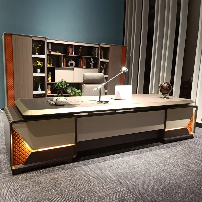 Luxury-bookcase-combination-simple-modern-high-end-desk-executive-desk ...