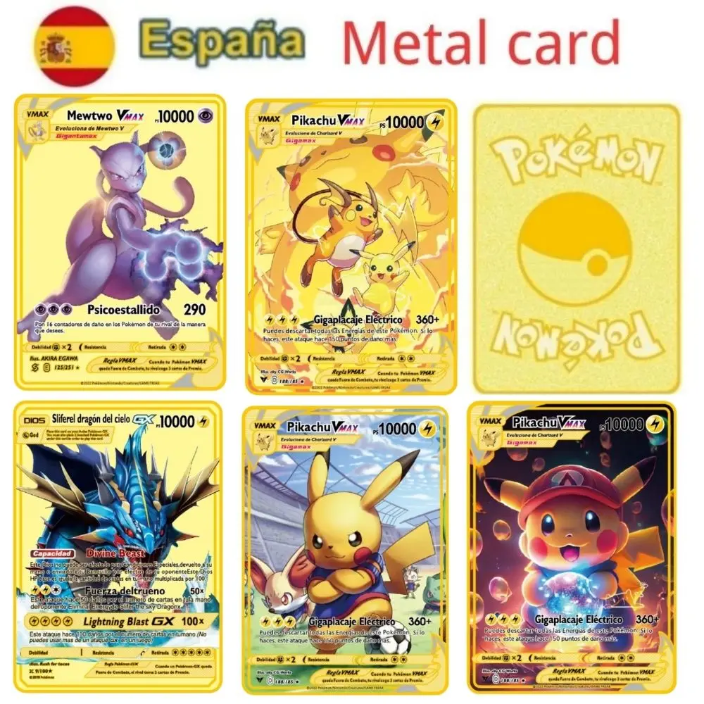 Spanish pokemon cards gold metal pokemon cards Spanish hard iron cards ...