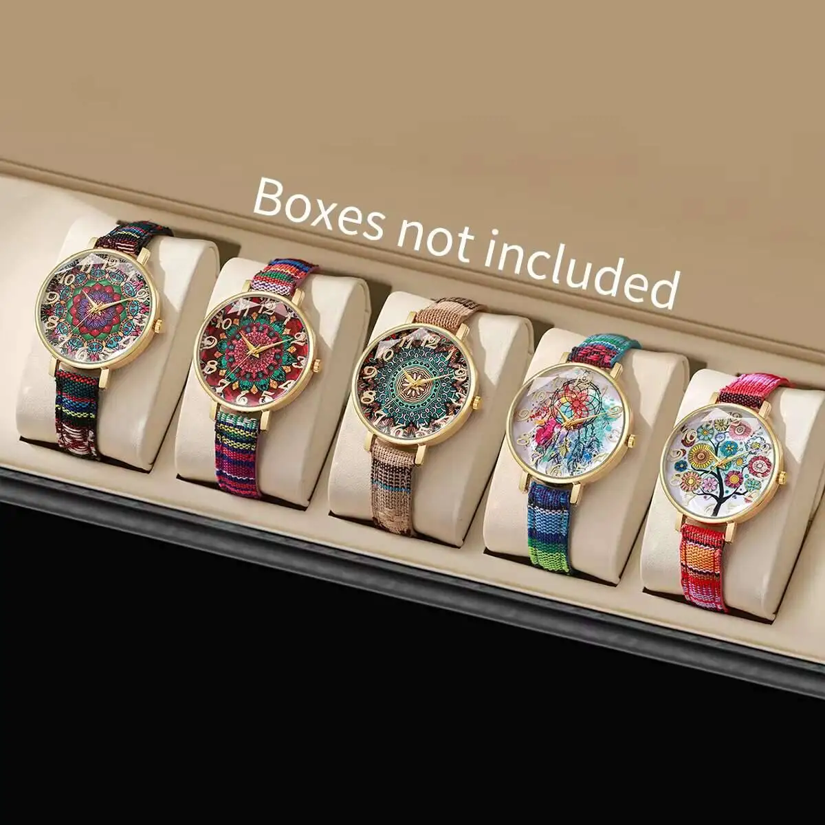 2/3/5PCS Fashion Women Quartz Watch Vintage Flowers Printed PU Strap ...