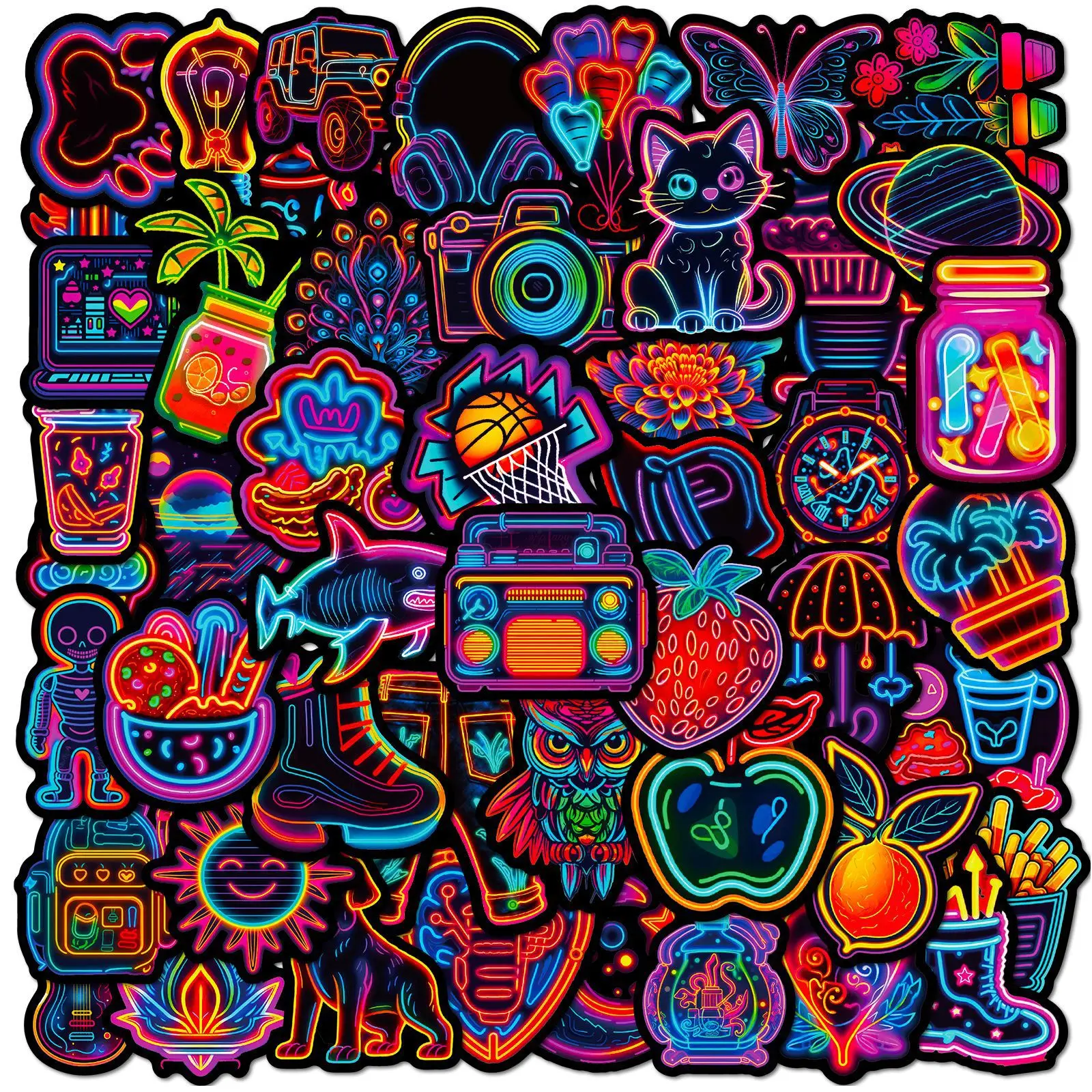 50PCS-Cool-Neon-Light-Stickers-Trendy-Graffiti-Waterproof-Vinyl-Neon ...