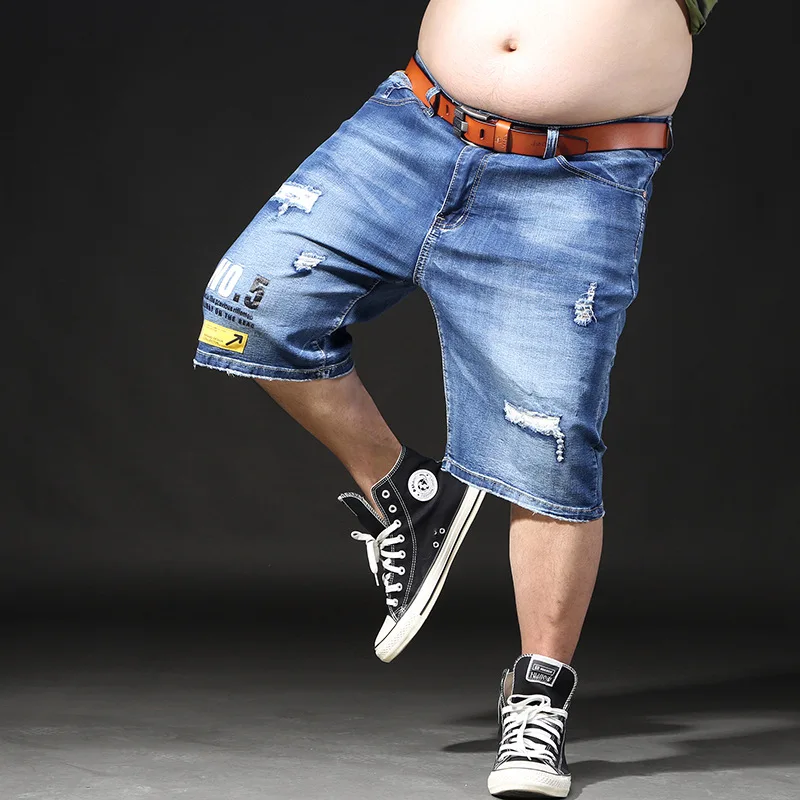 Summer new plus size 8XL men's denim shorts old hole retro loose big ...