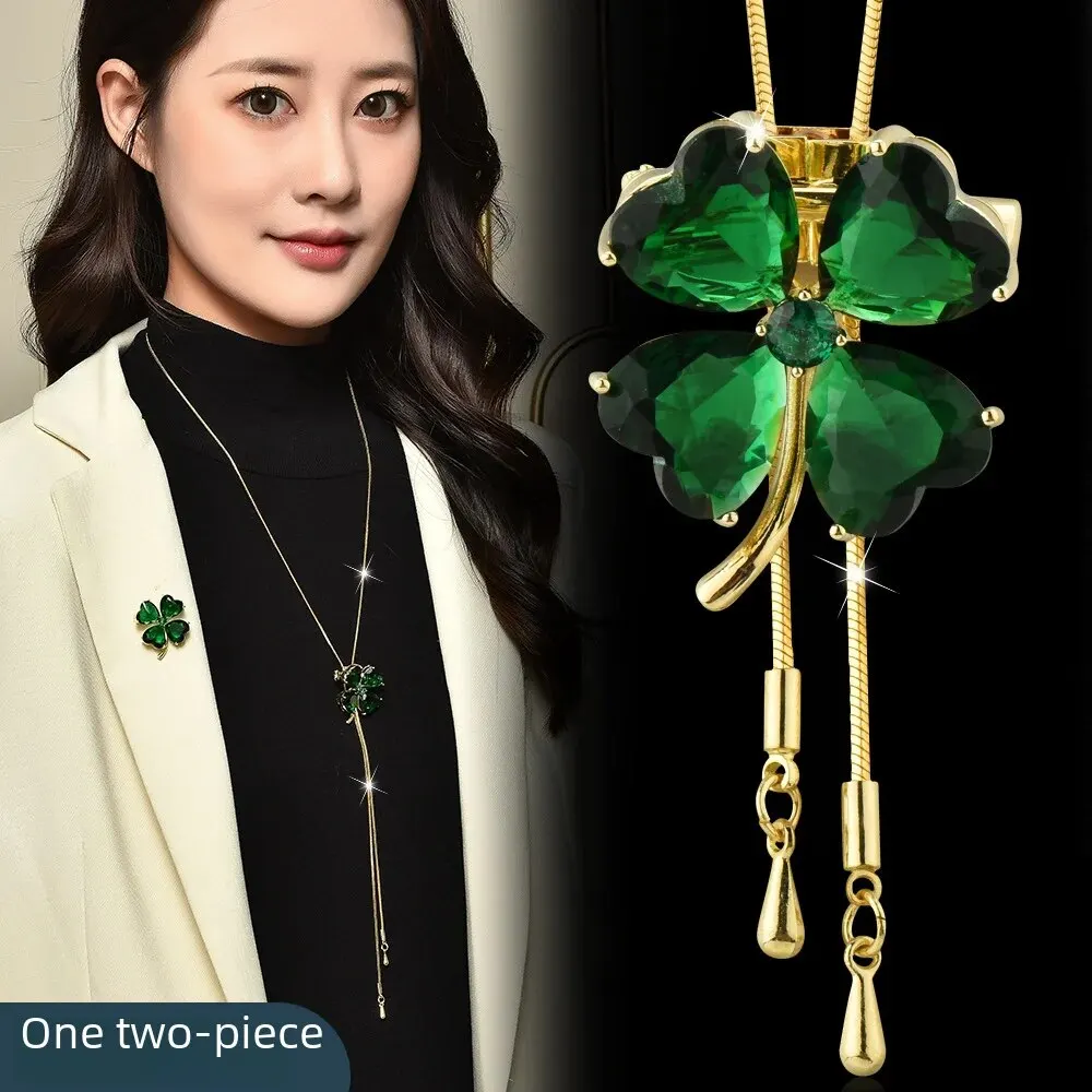 Fashionable-Green-Four-leaf-Clover-Long-Pull-Necklace-Versatile-Elegant ...