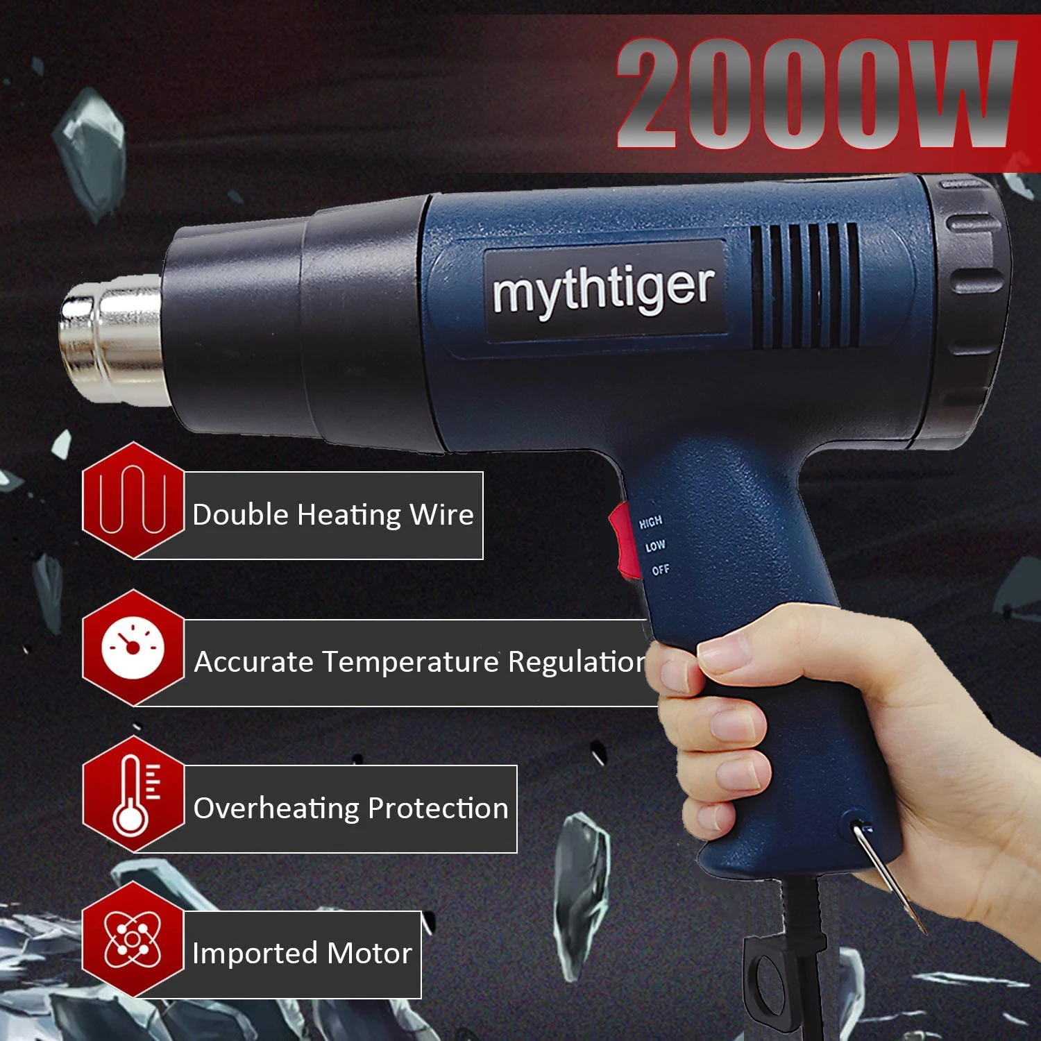 220V LCD Display Handheld Heat Gun 2000w Hot Air Gun Tool Electrical ...