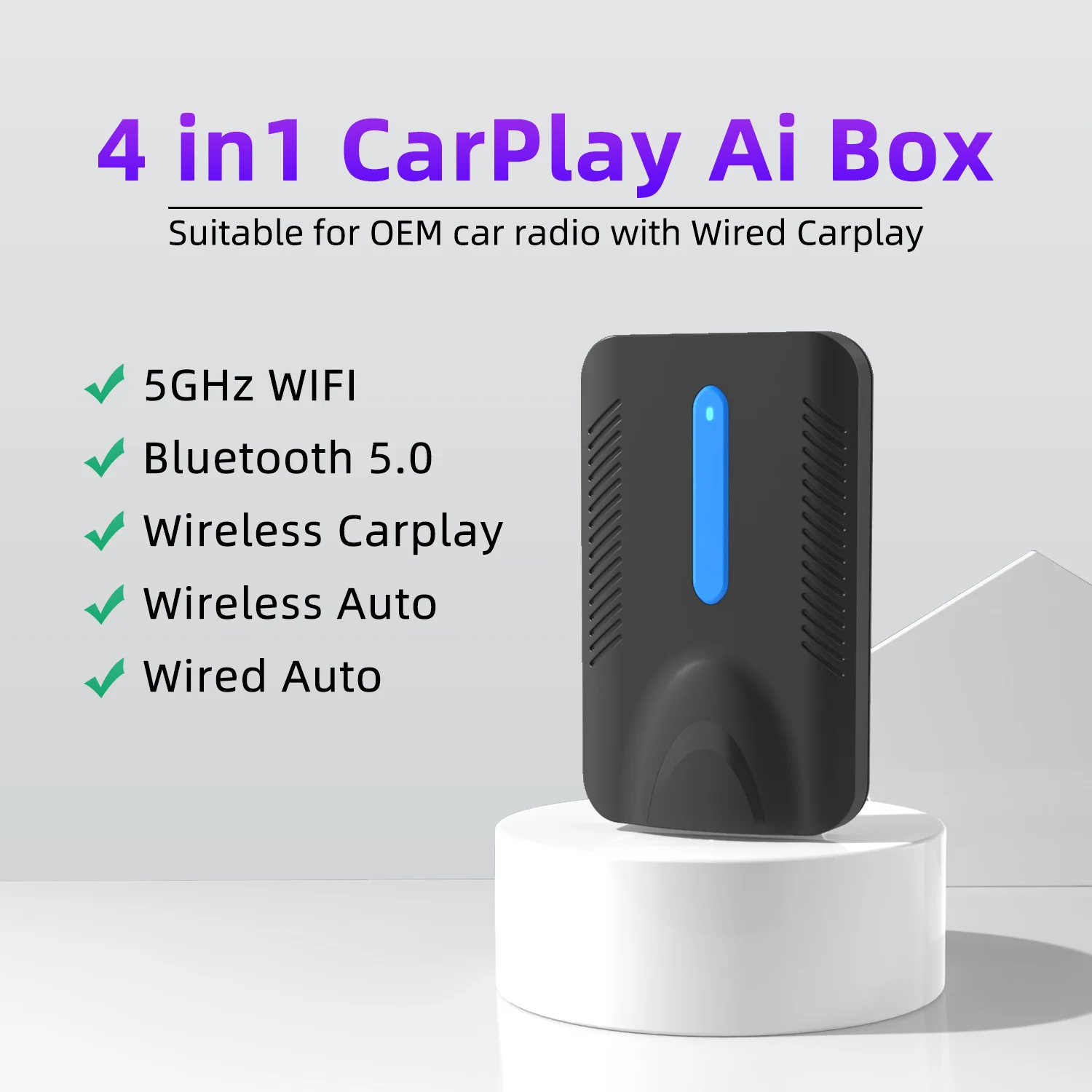 4 In1 Wireless CarPlay Ai Box Adapter for OEM Car Stereo with USB Plug and Play Smart Link 5G ...