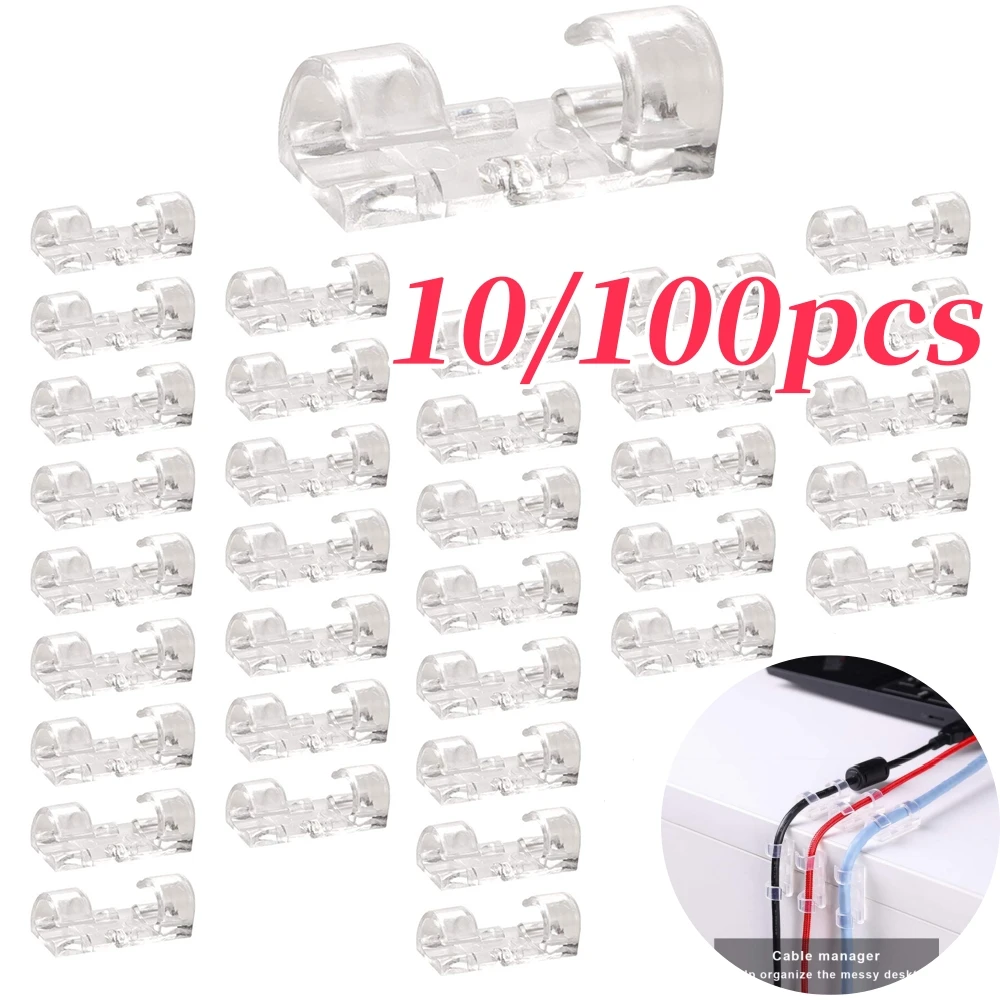 100/10pcs Cable Organizer Clips Transparent Self-Adhesive Wire ...