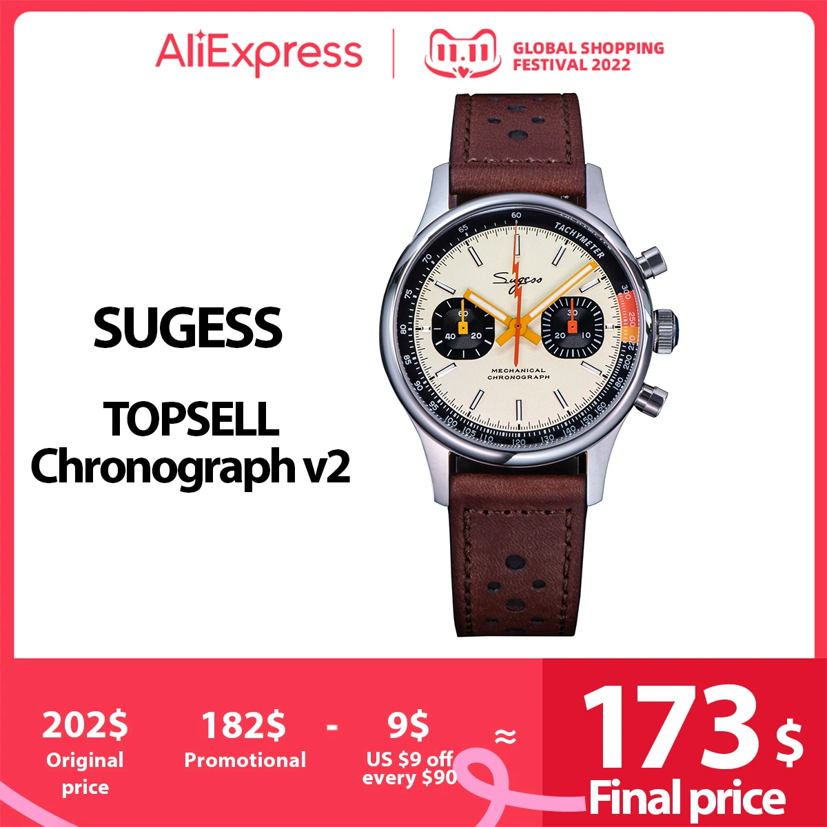Sugess 1963 Chronograph Mechanical Wristwatches Seagull St19 Swanneck ...
