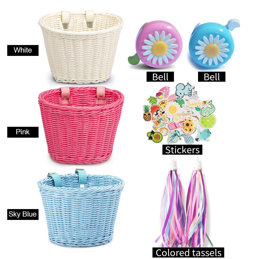 4pc/Set Bicycle Basket Rattan Wicker Make Bike Basket with Bell Tassel ...