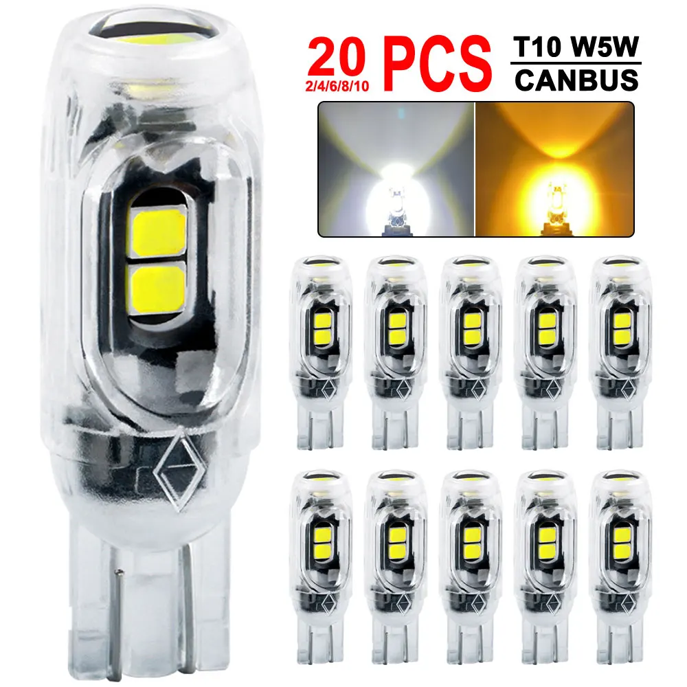 2/4/10/20 PCS Flash Strobe T10 W5W LED Bulb12V 2835-5SMD 6500K White ...