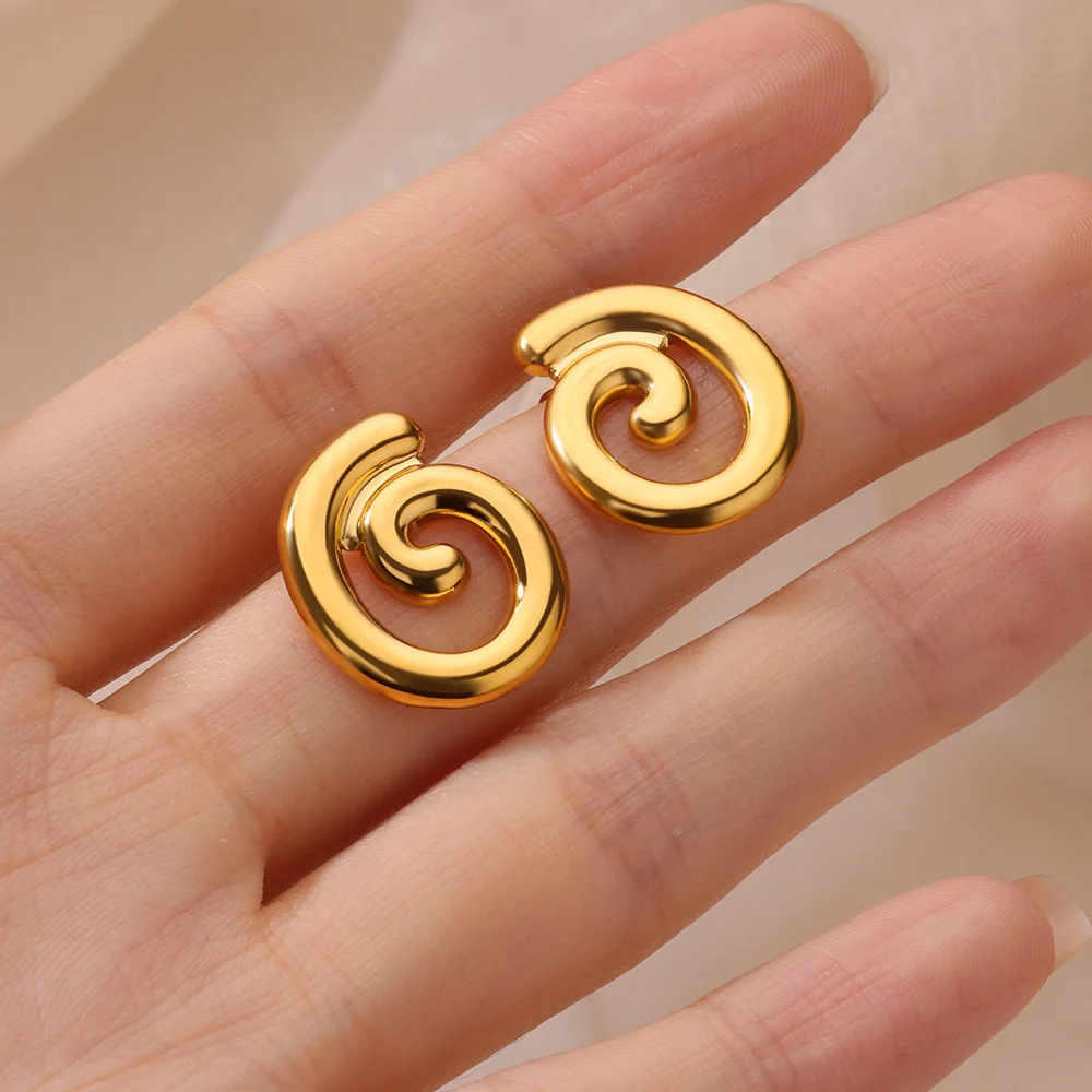 Spiral-Stud-Earrings-For-Women-Gold-Color-Stainless-Steel-Earring ...