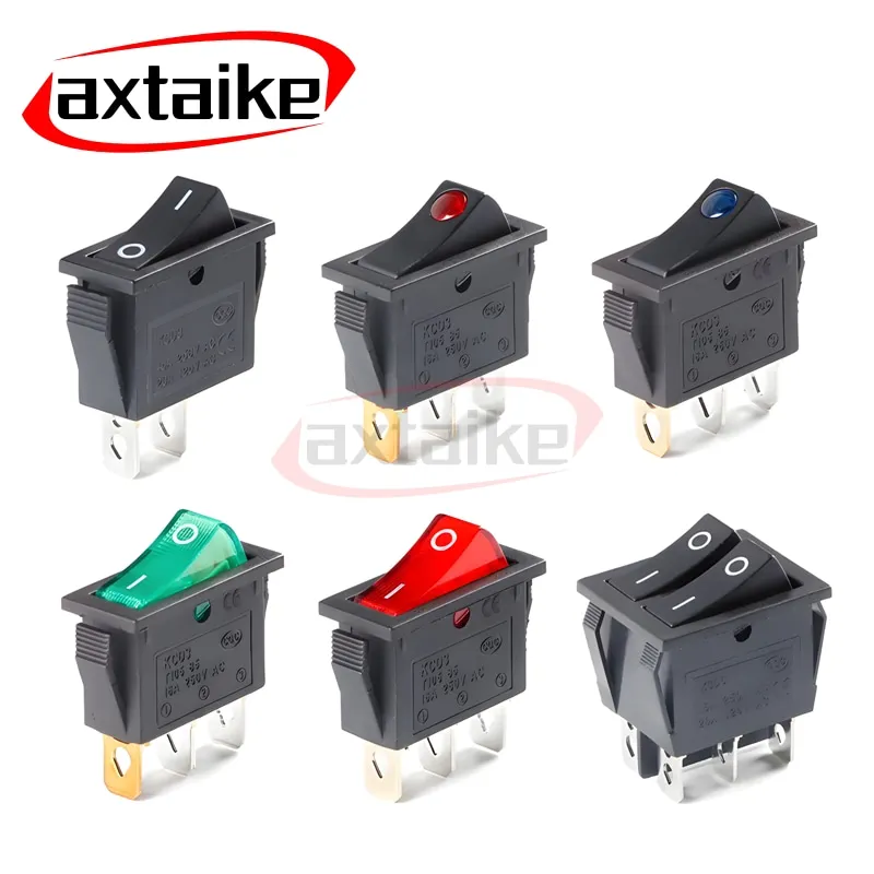 5PCS KCD3/KCD6 Rocker Switch 2 Position 2Pin/3Pin/6Pin with LED Light ...