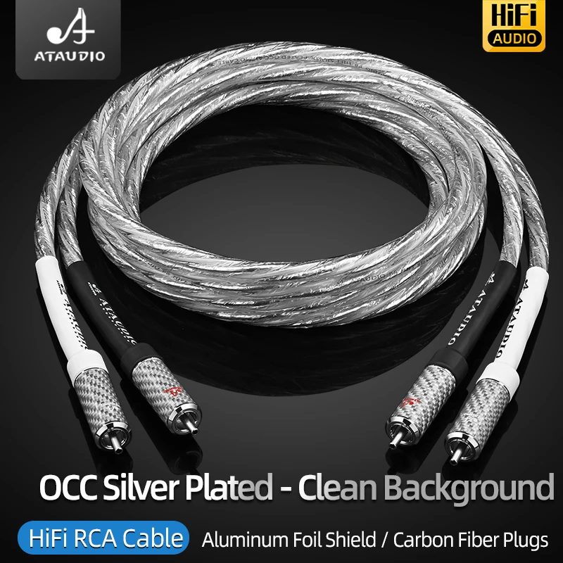 ATAUDIO-One-Pair-RCA-Audio-Cable-6N-OCC-Silver-Plated-HiFi-2RCA-Male-to ...