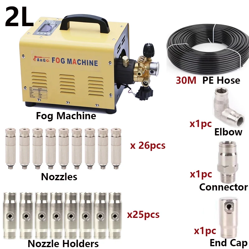 2L High Pressure Mist Pump Fog Machine Spray Kit with 30M Tubes +3/8 ...