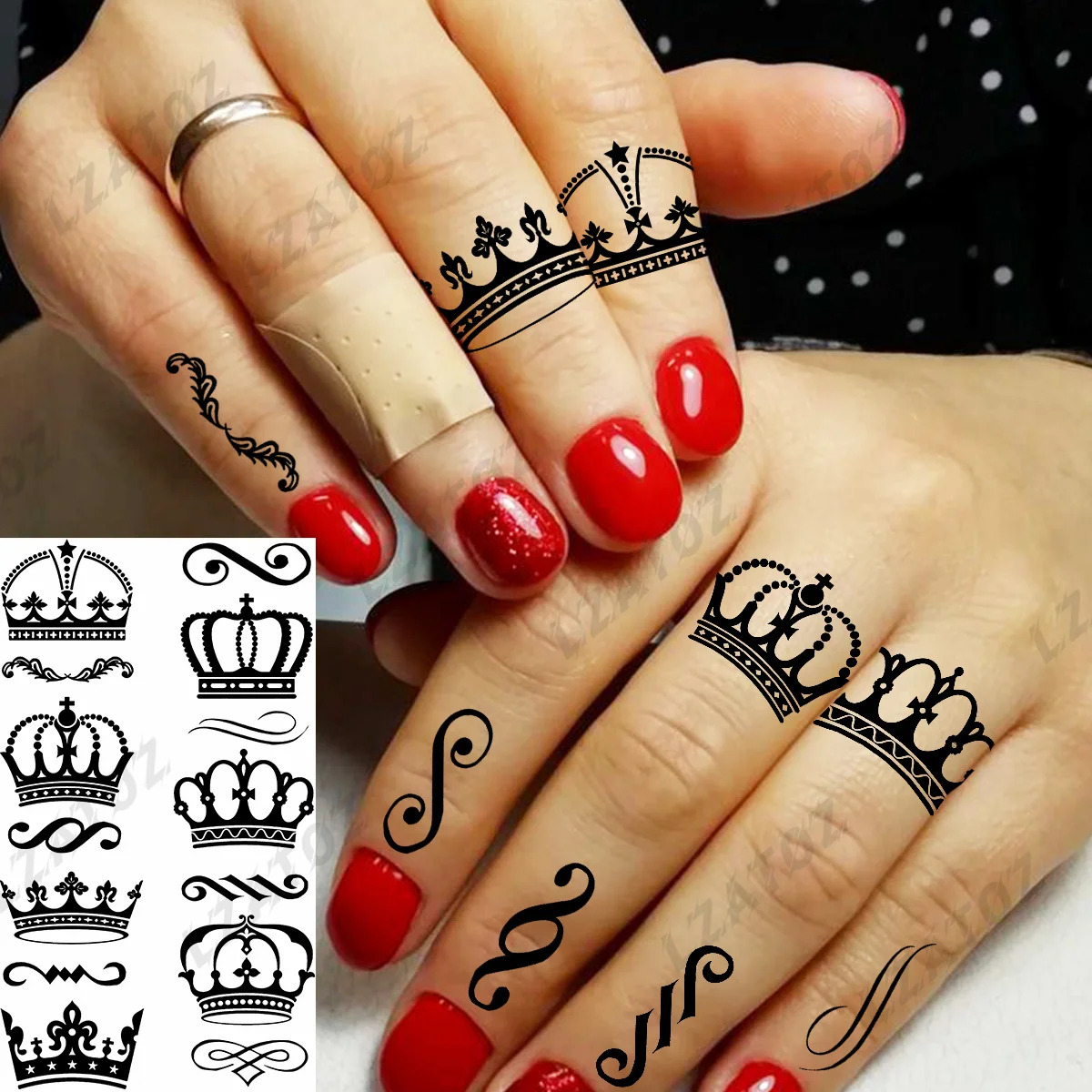 King And Queen Crown Finger Tattoos