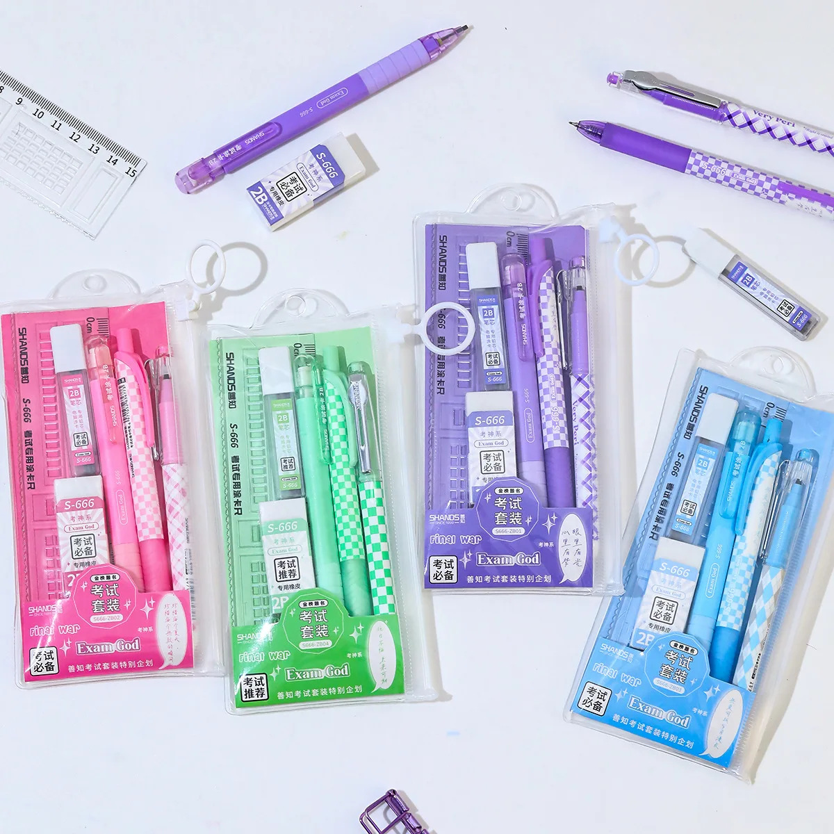 Multi-color-6Pcs-set-creative-stationery-set-student-school-supplies-pencil-eraser-ruler-neutral ...